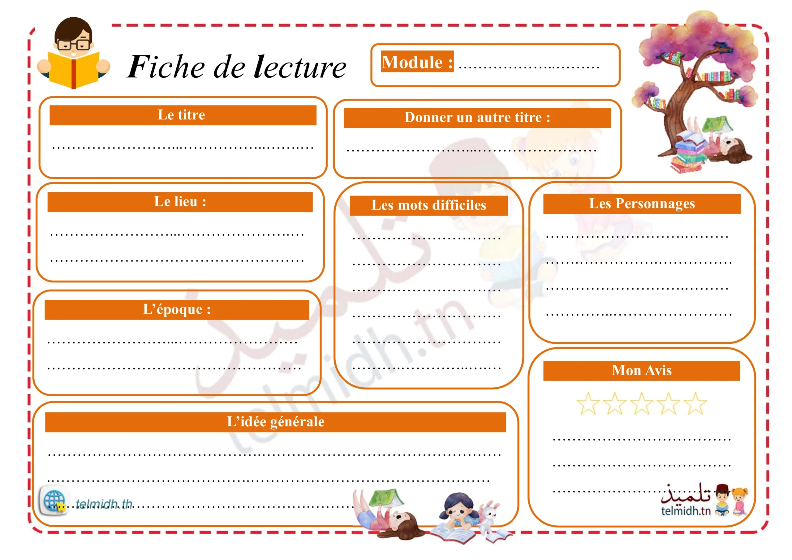 Fiche de lecture par module - تلميذ