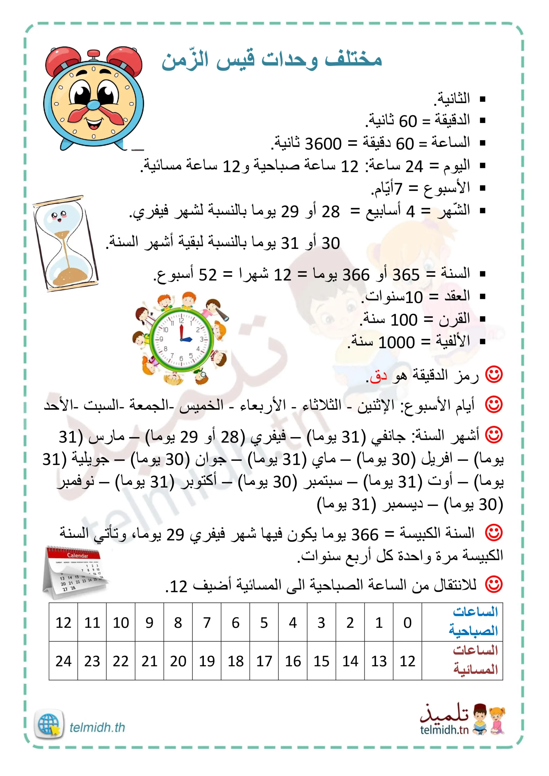 مختلف وحدات قيس الزّمن - Telmidh
