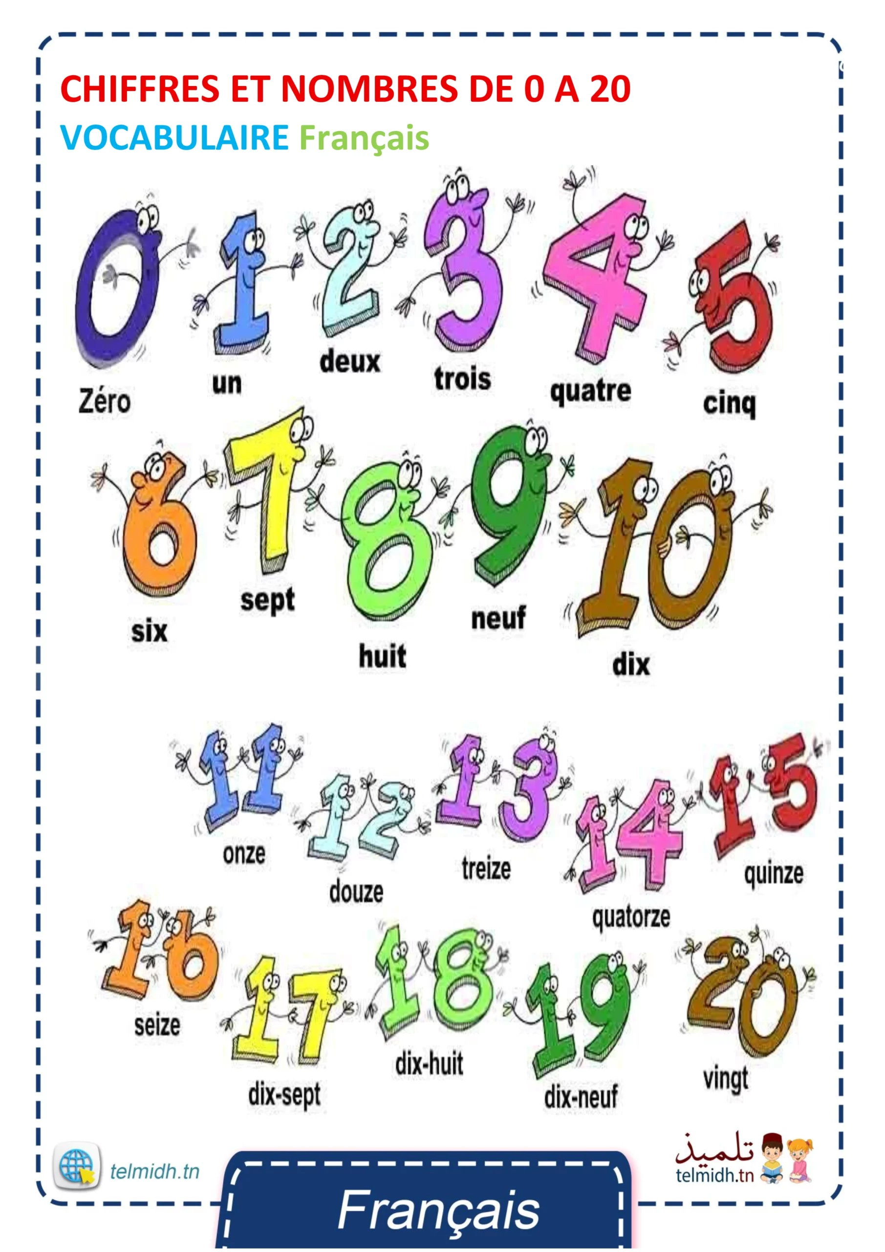 Chiffres et nombres de 0 à 20 - تلميذ